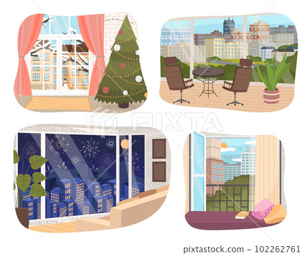 View from window of large building scenes set.... - Stock Illustration ...