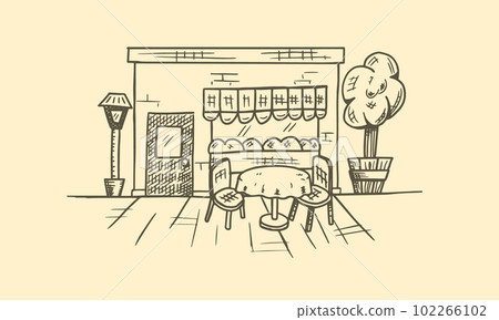 an outdoor cafe table, hand drawn sketch vector... - Stock Illustration ...