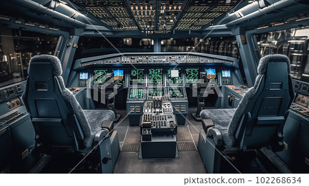 Cockpit of plane inside view, airplane flight... - Stock Illustration ...