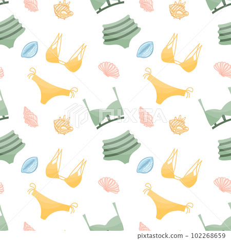 Seamless pattern, drawn women's bikini swimwear... - Stock Illustration ...