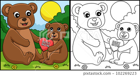 Mothers Day Teddy Bear Coloring Page Illustration - Stock Illustration ...