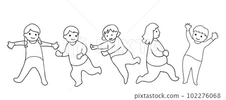 Line drawing illustration of children chasing - Stock Illustration ...