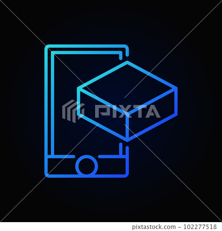 Smartphone with cube blue line icon. Vector AR... - Stock Illustration ...