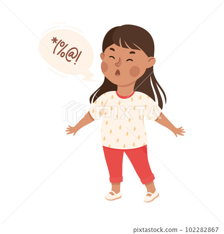 Little Girl with Angry Grimace Scolding with... - Stock Illustration ...