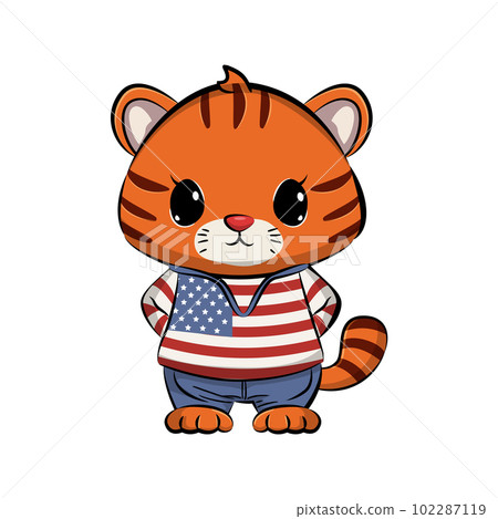 Cute cartoon patriotic tiger, independence day.... - Stock Illustration ...