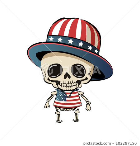 Cute cartoon patriotic skeleton in hat. Vector... - Stock Illustration ...