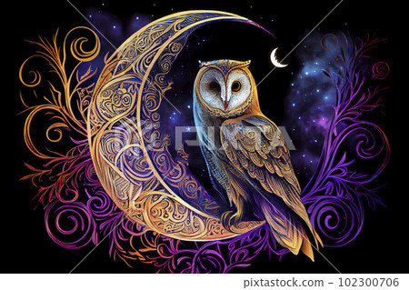 Owls And Moon And Stars Sticker Two Owls In Love Sitting On The Moon