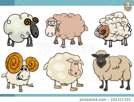 cartoon sheep farm animals comic characters set - Stock Illustration ...
