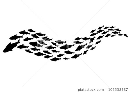 Fish school or shoal, vector silhouette. Shoal... - Stock Illustration ...