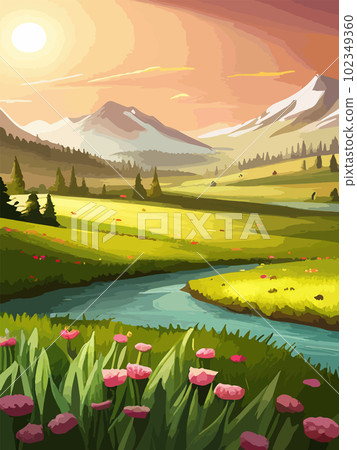 Spring nature and landscape. Vector... - Stock Illustration [102349360 ...