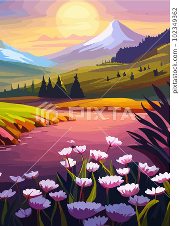 Spring nature and landscape. Vector... - Stock Illustration [102349362 ...