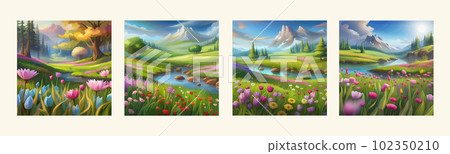 Banner set Field spring wild flowers against... - Stock Illustration ...