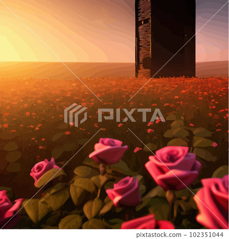 Dark fabulous field red roses and mysterious... - Stock Illustration ...
