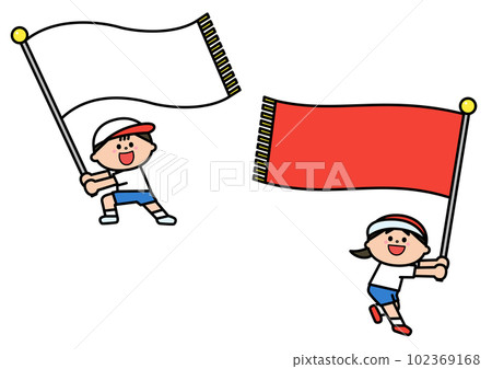 Sports day Children waving cheering flags - Stock Illustration ...