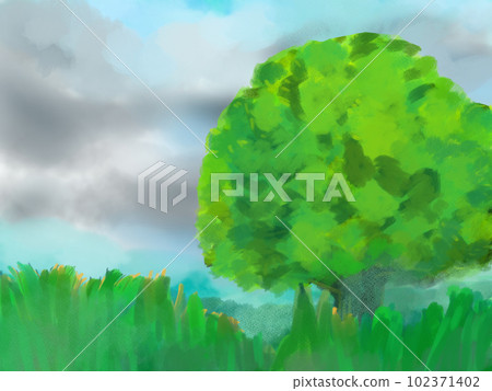 Trees, grass and sky background - Stock Illustration [102371402] - PIXTA