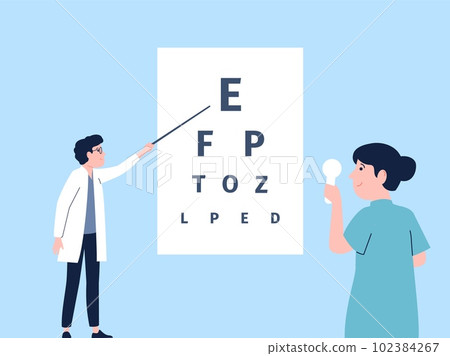 Eye check up on oculist. Ophthalmologist... - Stock Illustration ...