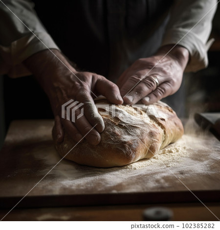 Man bakes prepares delicious appetizing bread,... - Stock Illustration ...