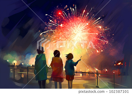 Children looking at fireworks on the background... - Stock Illustration ...