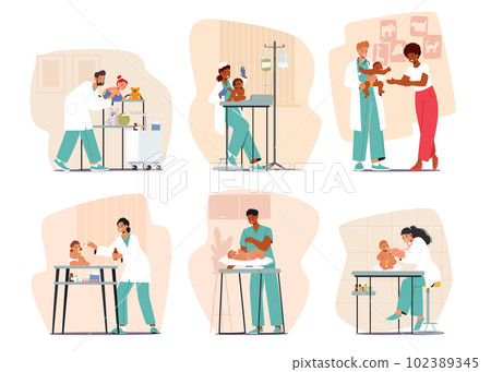 Set of Pediatrician Characters Hold Baby,... - Stock Illustration ...