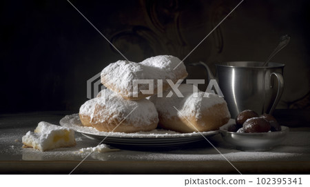Delicious beignet on a plate. - Stock Illustration [102395341] - PIXTA
