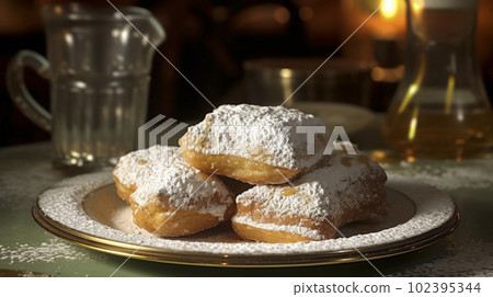 Delicious beignet on a plate. - Stock Illustration [102395344] - PIXTA
