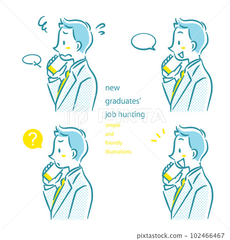 Illustration set of a job-hunting man talking... - Stock Illustration ...