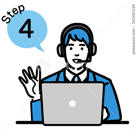 Step 4 A young male operator sitting in front... - Stock Illustration ...