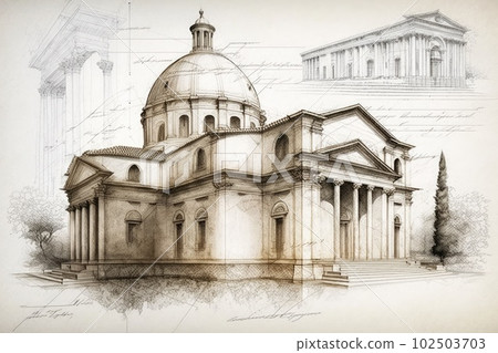 Pencil sketch drawing of Roman building... - Stock Illustration ...
