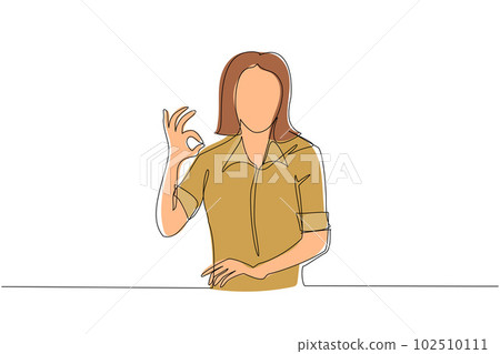 Single continuous line drawing woman in casual...-插圖素材 [102510111 ...