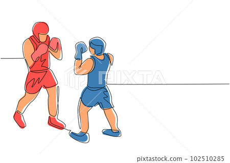 Single continuous line drawing boxers fighting... - Stock Illustration ...
