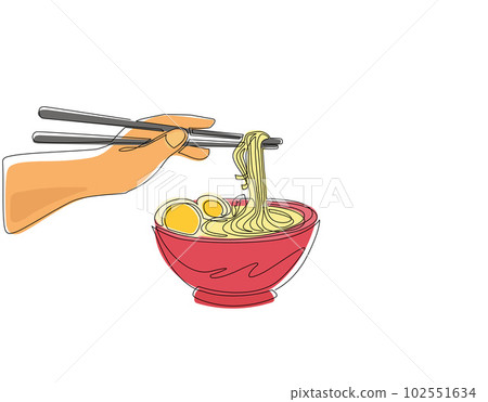 Single continuous line drawing hand drawn ramen... - Stock Illustration ...