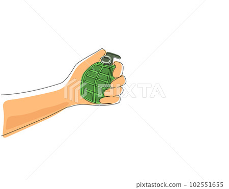 Single one line drawing hand holding grenade....-插圖素材 [102551655] - PIXTA圖庫
