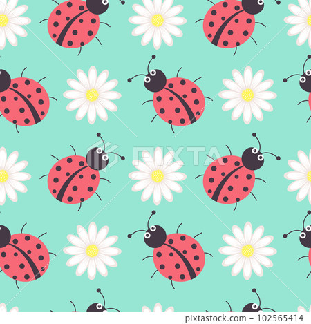 Seamless pattern with ladybugs and chamomiles... - Stock Illustration ...