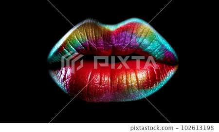 AI-generated image of lips with colorful... - Stock Illustration ...