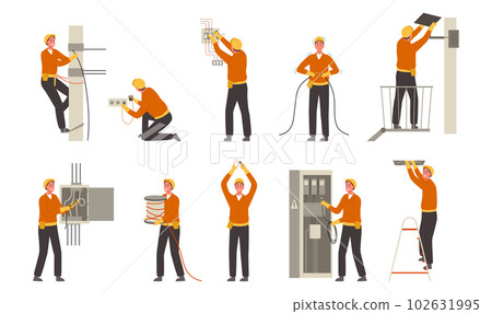 Cartoon electricians. Professional electricity... - Stock Illustration ...