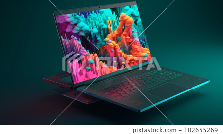 gaming laptop in trending color palette with... - Stock Illustration ...