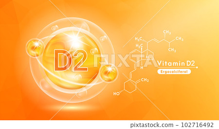 Vitamin D2 orange and structure. Pill vitamins... - Stock Illustration ...