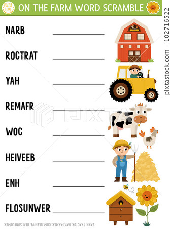 Vector on the farm word scramble activity page.... - Stock Illustration ...