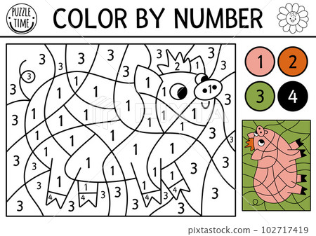 Vector on the farm color by number activity... - Stock Illustration ...