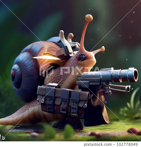 snail with machine gun - Stock Illustration [102778049] - PIXTA
