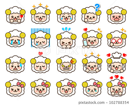 Cute sheep emotions and sorrows expression icon... - Stock Illustration ...