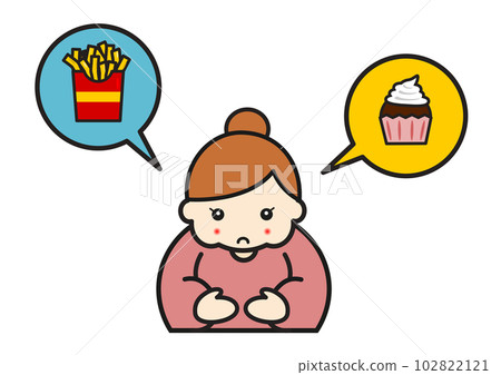 Obese woman thinking about high calorie diet - Stock Illustration ...