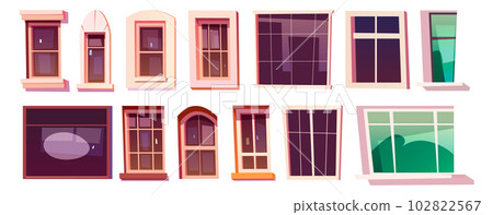 Vector house glass window isolated cartoon set - Stock Illustration ...