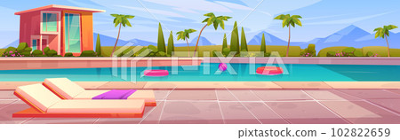 Swimming pool near house hotel vector illustration-插圖素材 [102822659 ...