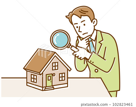 A man with a magnifying glass checking his... - Stock Illustration ...