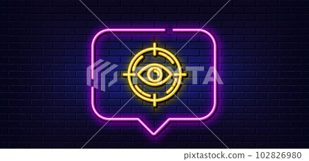 Neon light speech bubble. Eye target line icon.... - Stock Illustration ...