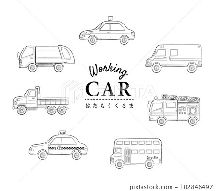 Working car monochrome line drawing... - Stock Illustration [102846497 ...