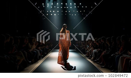 Female model walking the runway at a fashion... - Stock Illustration ...