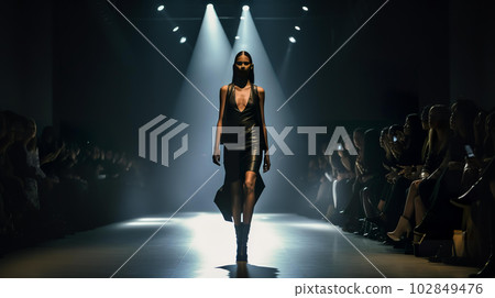 Female model walking the runway at a fashion... - Stock Illustration ...