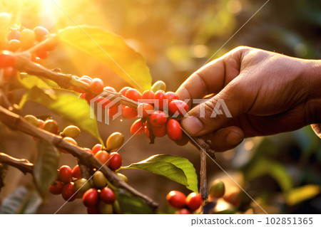 hand picking coffee berry in the early morning... - Stock Illustration ...